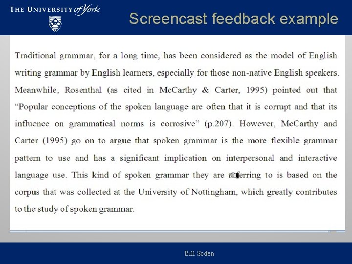 Generating complex formative feedback using blogs and screen