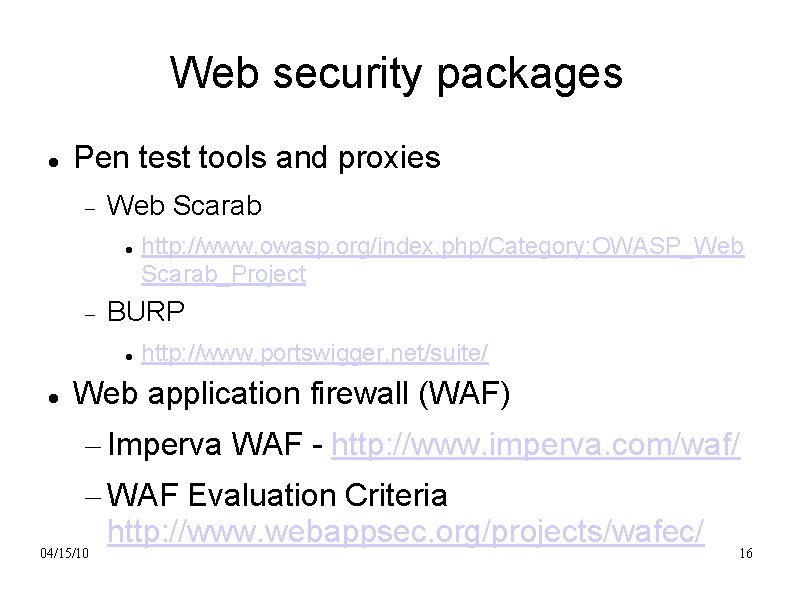 Web Security Cyber Security Lab Spring 10 041510