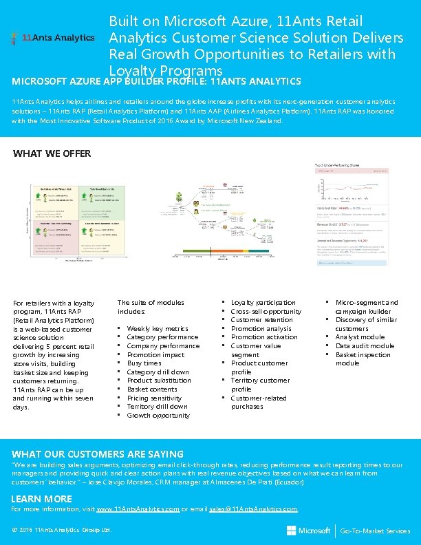 Built on Microsoft Azure 11 Ants Retail Analytics