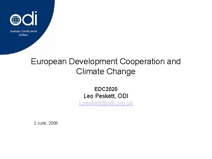 European Development Cooperation and Climate Change EDC 2020