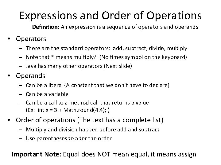 Expressions and Order of Operations Definition An expression