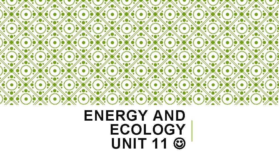ENERGY AND ECOLOGY UNIT 11 WHAT IS ECOLOGY