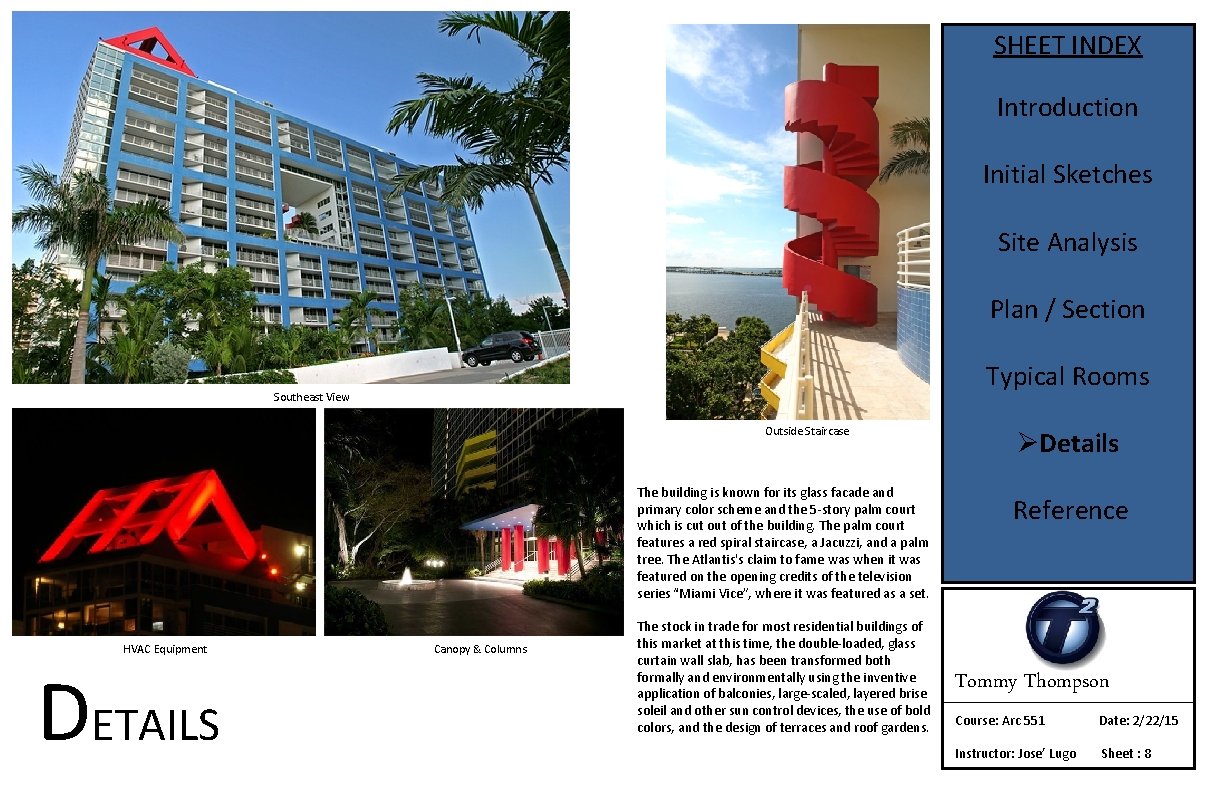 SHEET INDEX Introduction Initial Sketches Site Analysis Plan