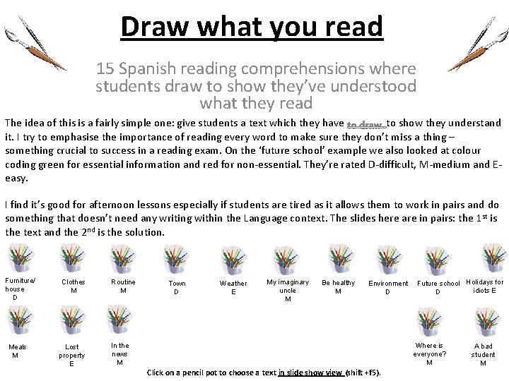 Draw what you read 15 Spanish reading comprehensions