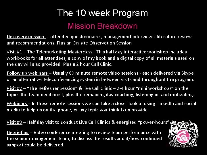 Group Training Mentoring Program 12 week international training