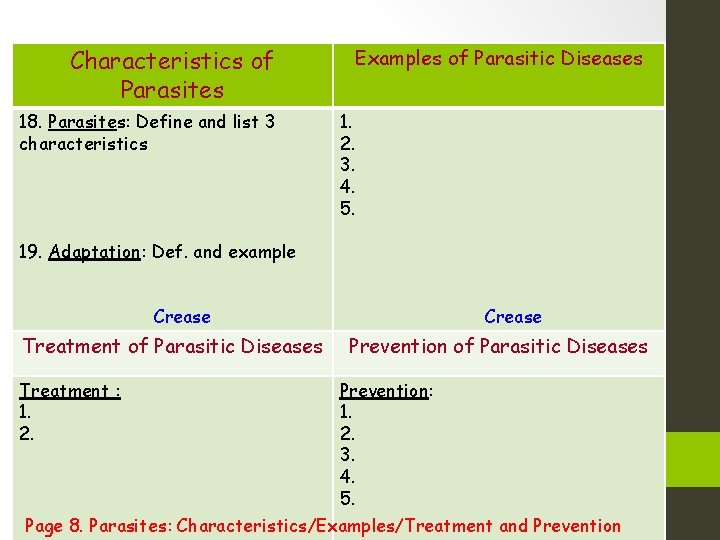 Parasites Characteristics of Parasites 18 Parasites Define and
