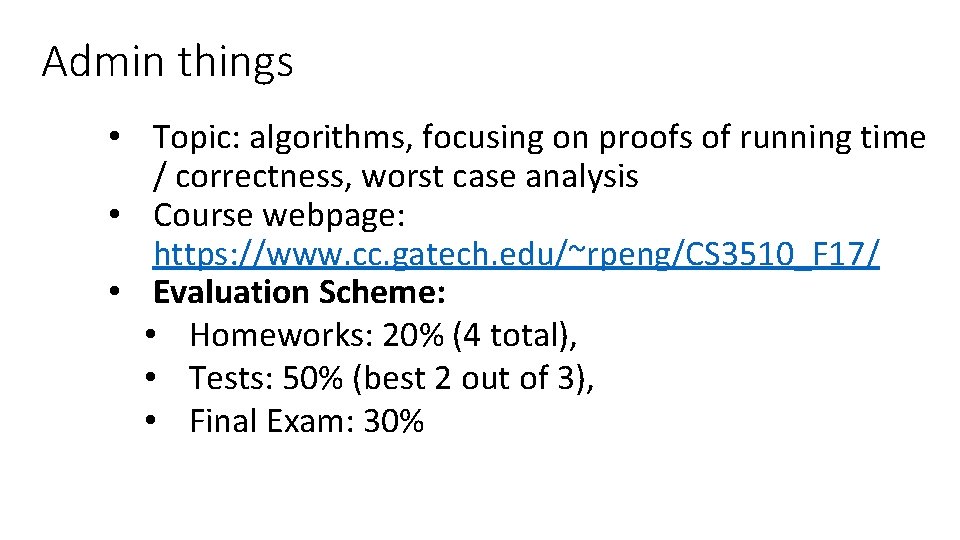 Admin things Topic algorithms focusing on proofs of