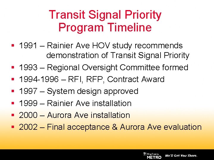 Overview of King County Transit Signal Priority Program