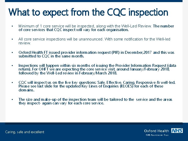 Preparation for the Upcoming CQC Inspection Team Brief