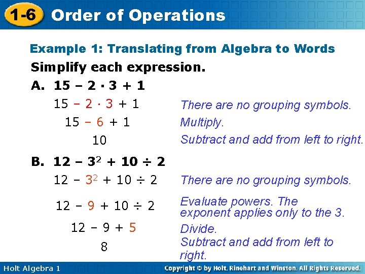 1 6 Orderofof Operations Warm Up Lesson Presentation