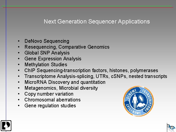 Nextgeneration sequencing and PBRC Next Generation Sequencer Applications