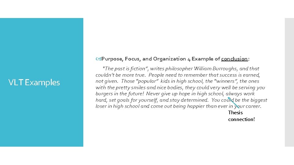 VLT Examples Purpose Focus and Organization 4 Example