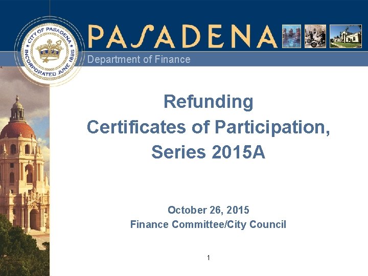 Department of Finance Refunding Certificates of Participation Series