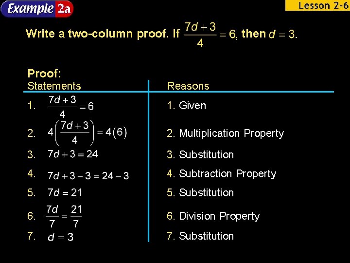 Lesson 2 6 Algebraic Proof 5 Minute Check