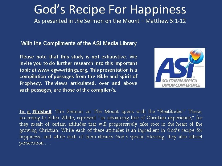 Gods Recipe For Happiness As presented in the