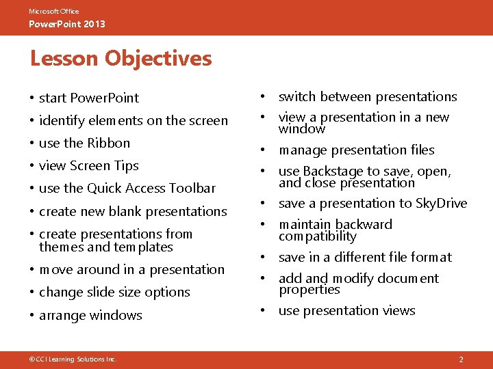 Microsoft Office Power Point 2013 Courseware 3256 Lesson