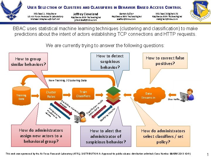 USER SELECTION OF CLUSTERS AND CLASSIFIERS IN BEHAVIOR