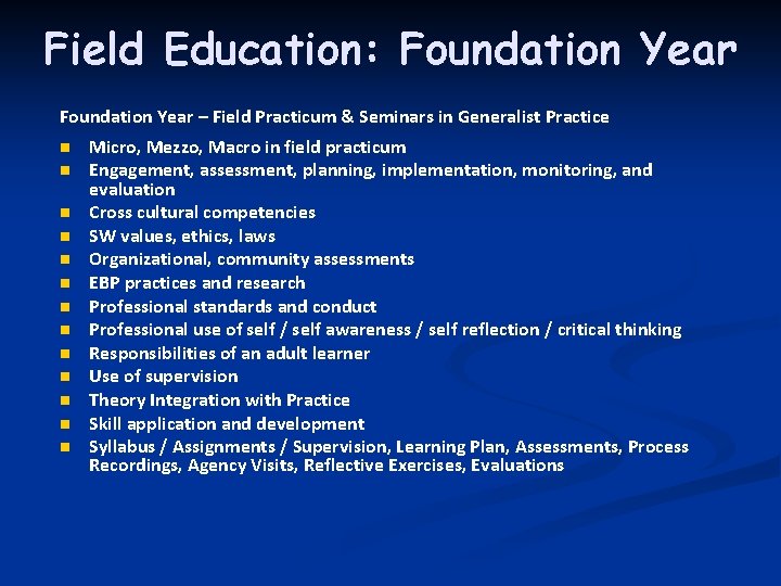Blueprint for MSW I Foundation Year Field Practicum