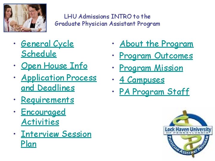 LHU Admissions INTRO to the Graduate Physician Assistant