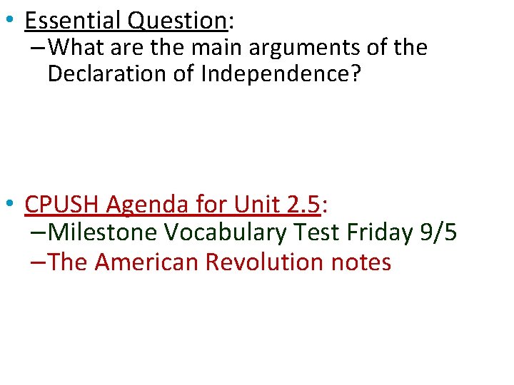 Essential Question What are the main arguments of