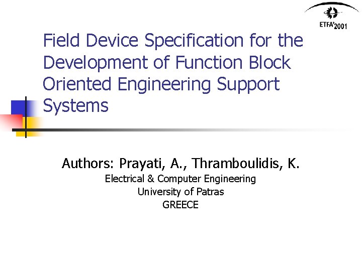 Field Device Specification for the Development of Function