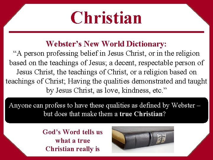 What Is a Christian Christian Websters New World