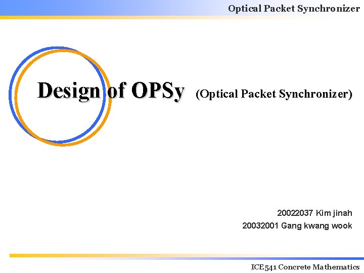 Optical Packet Synchronizer Design of OPSy Optical Packet