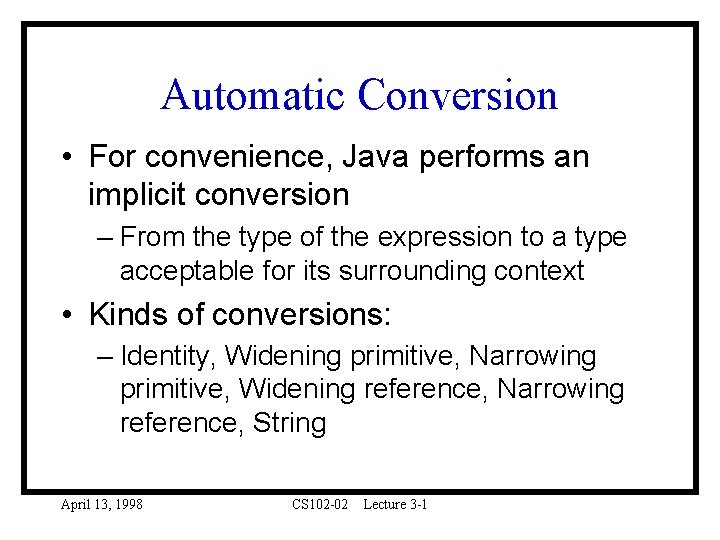 Data Types in Javas Central Casting CS 102