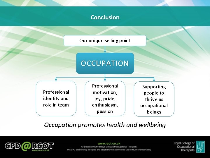 Occupation centred practice Please use the accompanying notes