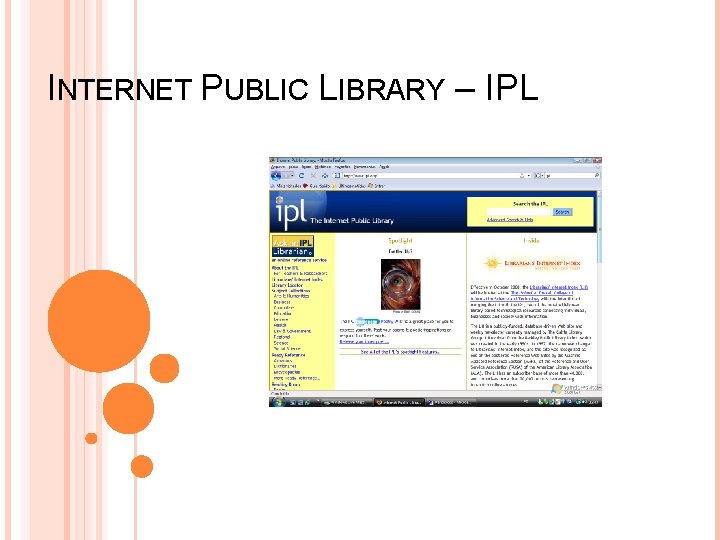 INTERNET PUBLIC LIBRARY IPL Periodicidade No definida Editor