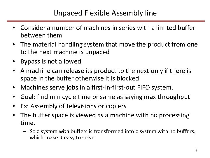 Flexible Assembly line Minimum part set MPS Suppose