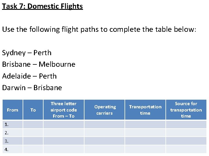 Task 1 a Write one sentence describing the