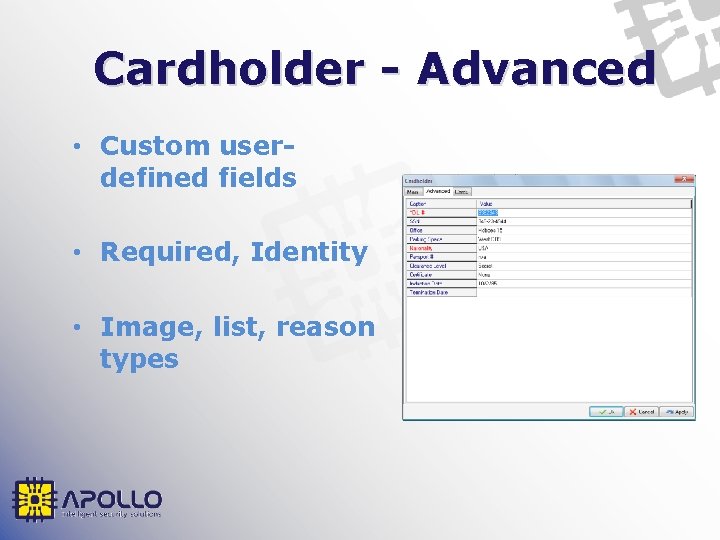 Cardholder Configuration An indepth guide Overview Main module