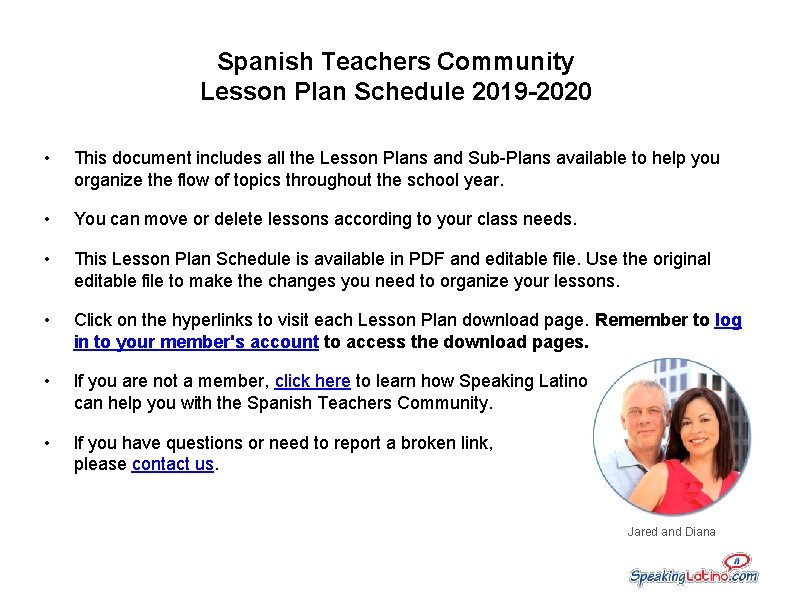 Spanish Teachers Community Lesson Plan Schedule 2019 2020