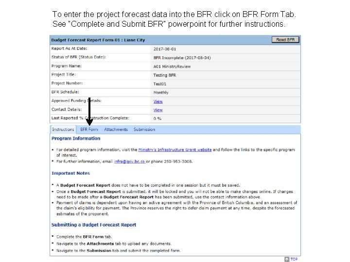 Create New Budget Forecast Report BFR Click on