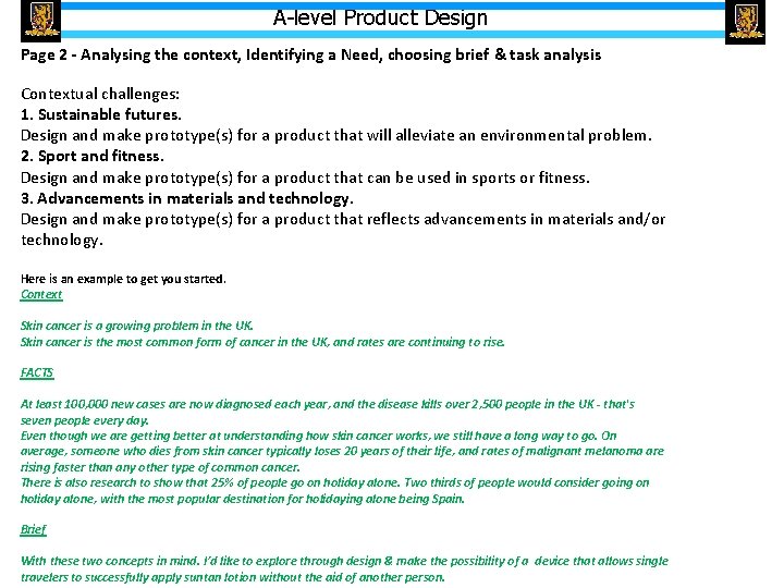 Aslevel Product Design 2019 Contexts and supporting materials