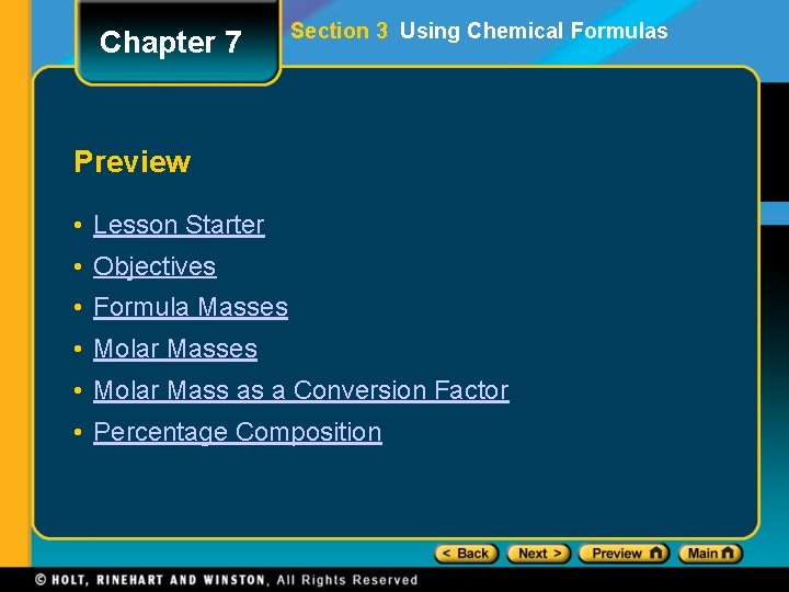 Chapter 7 Section 3 Using Chemical Formulas Preview