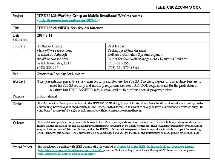 IEEE C 802 20 04XXXX Project IEEE 802