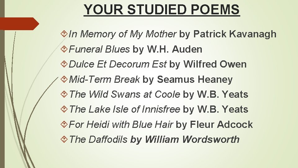 JUNIOR CERT POETRY 3 BRANSON YOUR STUDIED POEMS