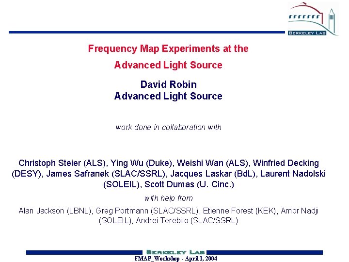 Frequency Map Experiments at the Advanced Light Source