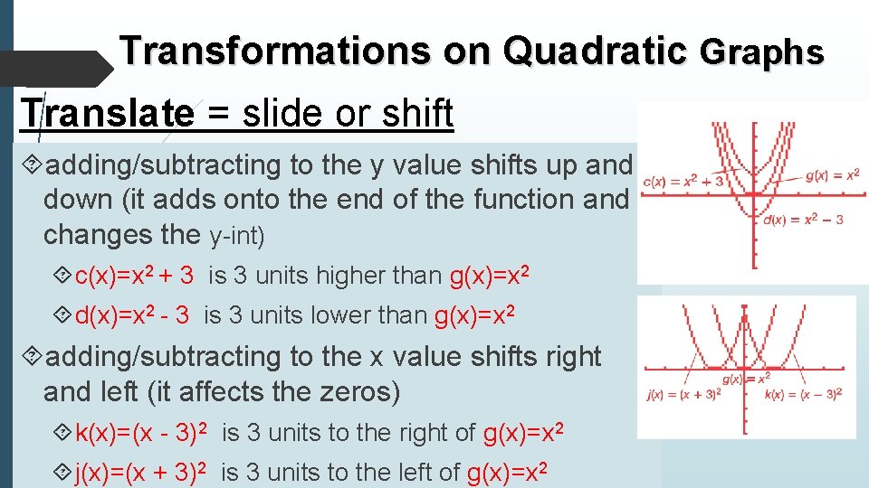 Graphs of Quadratic Functions Part 2 Graph Quadratic