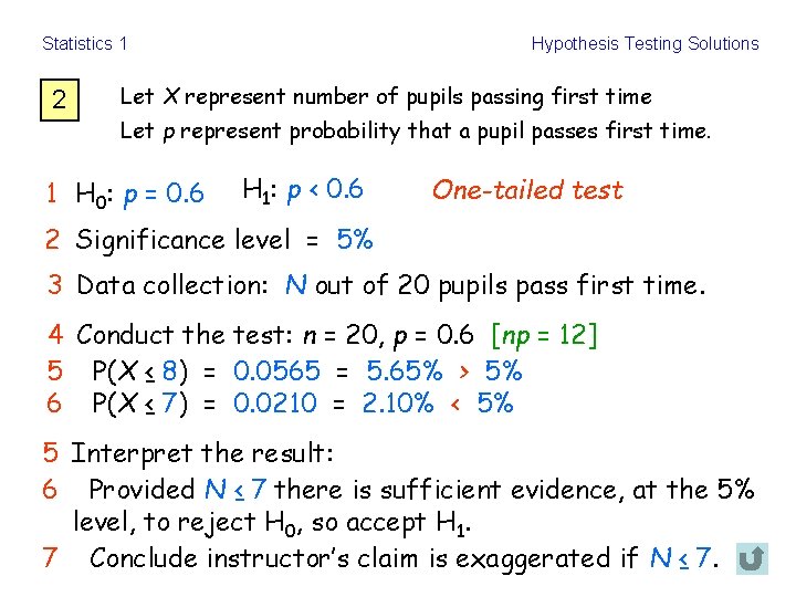 The Further Mathematics Network Worked Solutions to Hypothesis