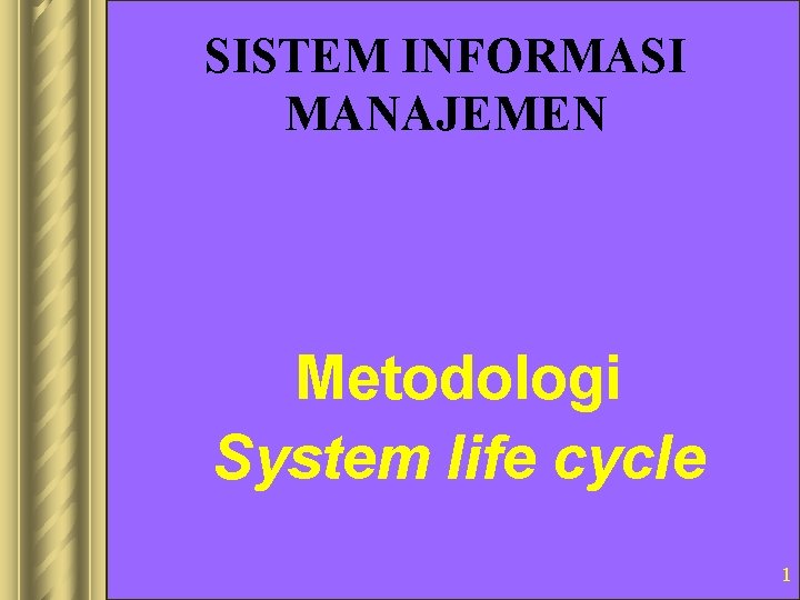 SISTEM INFORMASI MANAJEMEN Metodologi System life cycle 1