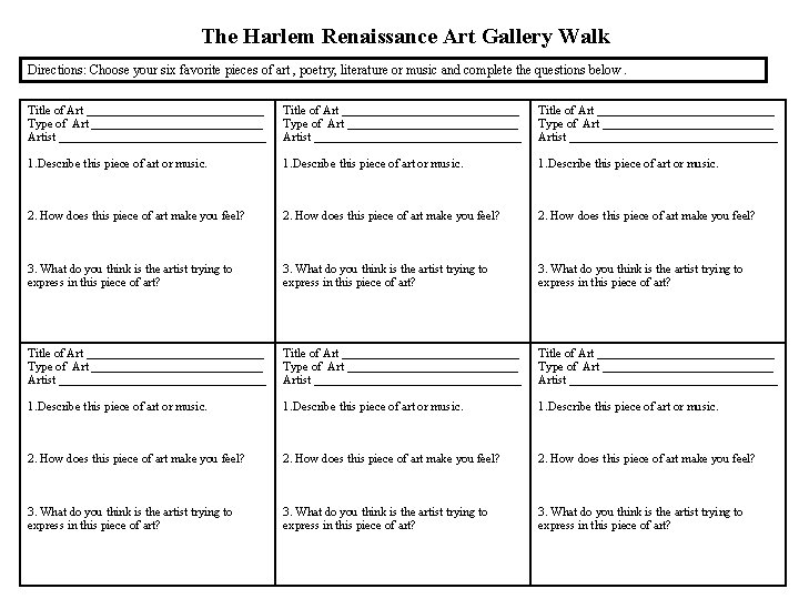 ART Gallery Walk Film Clip Harlem Renaissance Discussion