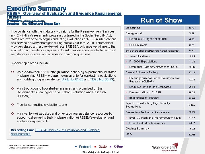 RESEA Overview of Evaluation and Evidence Requirements Run