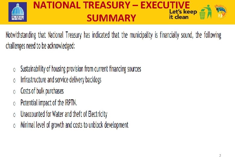 BUDGETS 201516 MTREF 1 NATIONAL TREASURY EXECUTIVE SUMMARY
