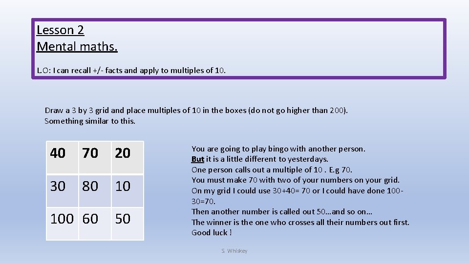 Lesson 2 Mental maths L O I can