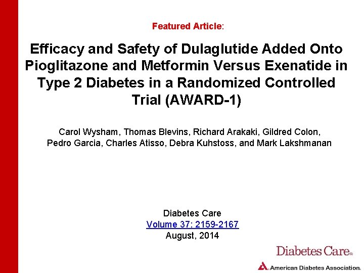Featured Article Efficacy and Safety of Dulaglutide Added