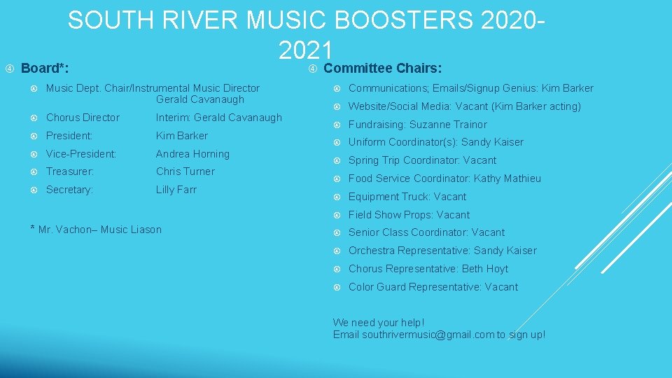 WELCOME TO SOUTH RIVER MUSIC BOOSTERS The purpose