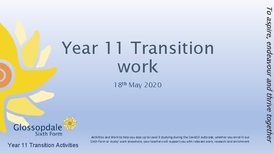 18 th May 2020 Year 11 Transition Activities